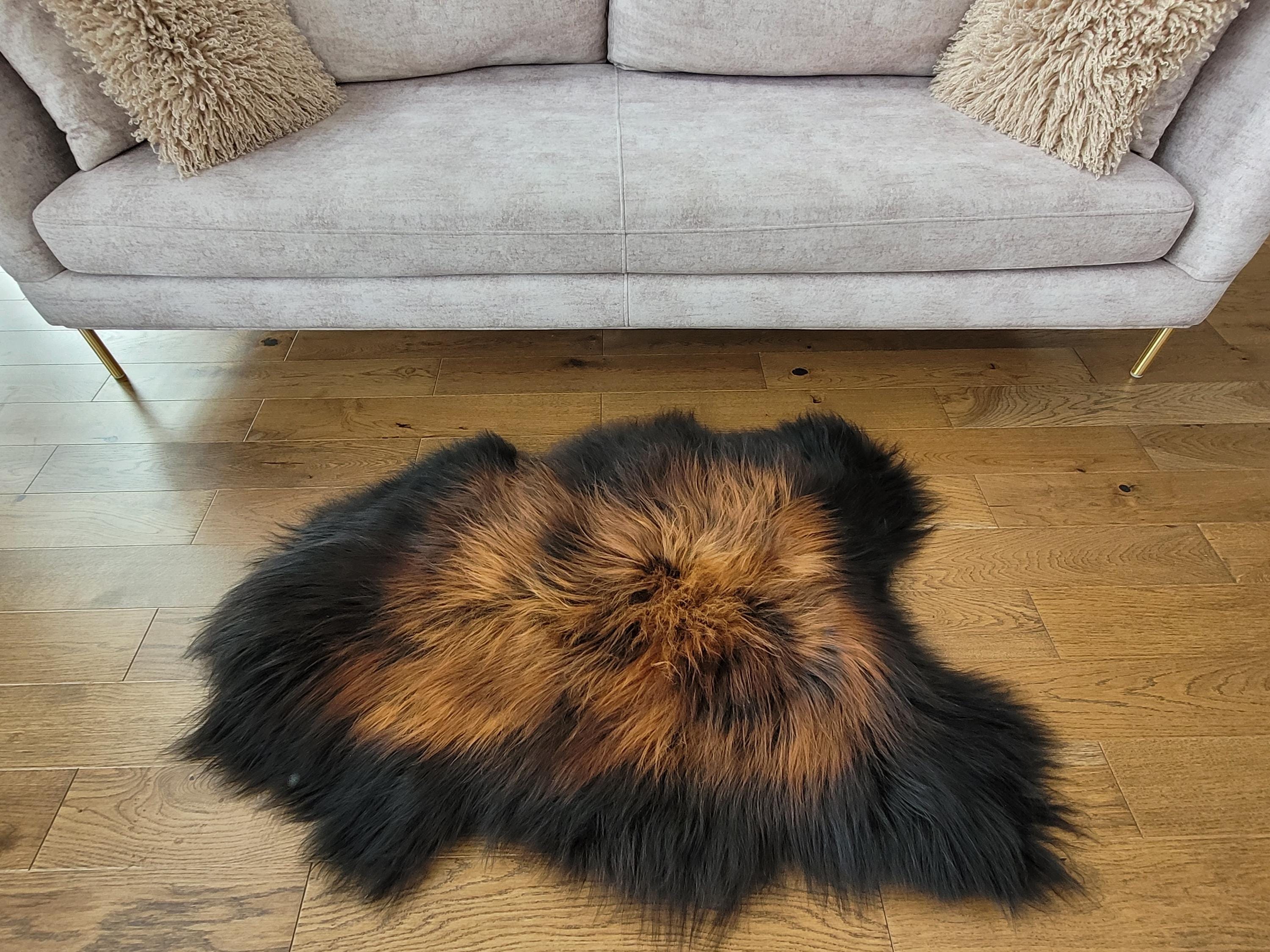 Black & Brown Sheepskin Rug: Long Wool Decorative Comfy Rug (120x80cm ...