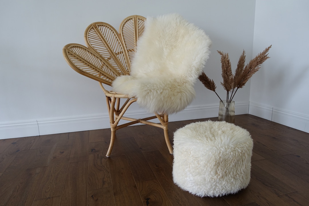 Sheepskin Pouf , Pouf , Natural Sheepskin Pouf, Sheepskin Natural Curly ...