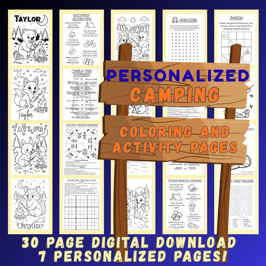 Personalized Camping Activity Book for Kids, Custom Cover (digital ...