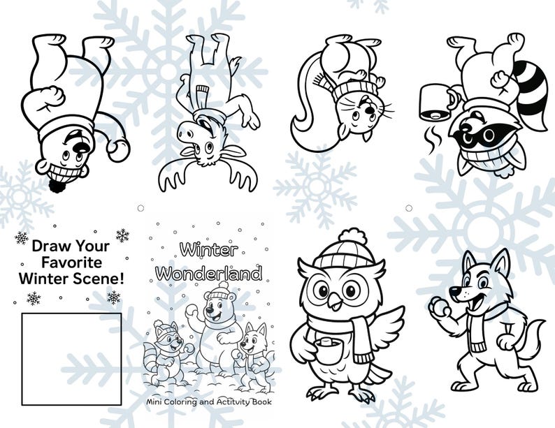 Animals Winter Wonderland Coloring Pages, 6 Coloring Pages + Color ...