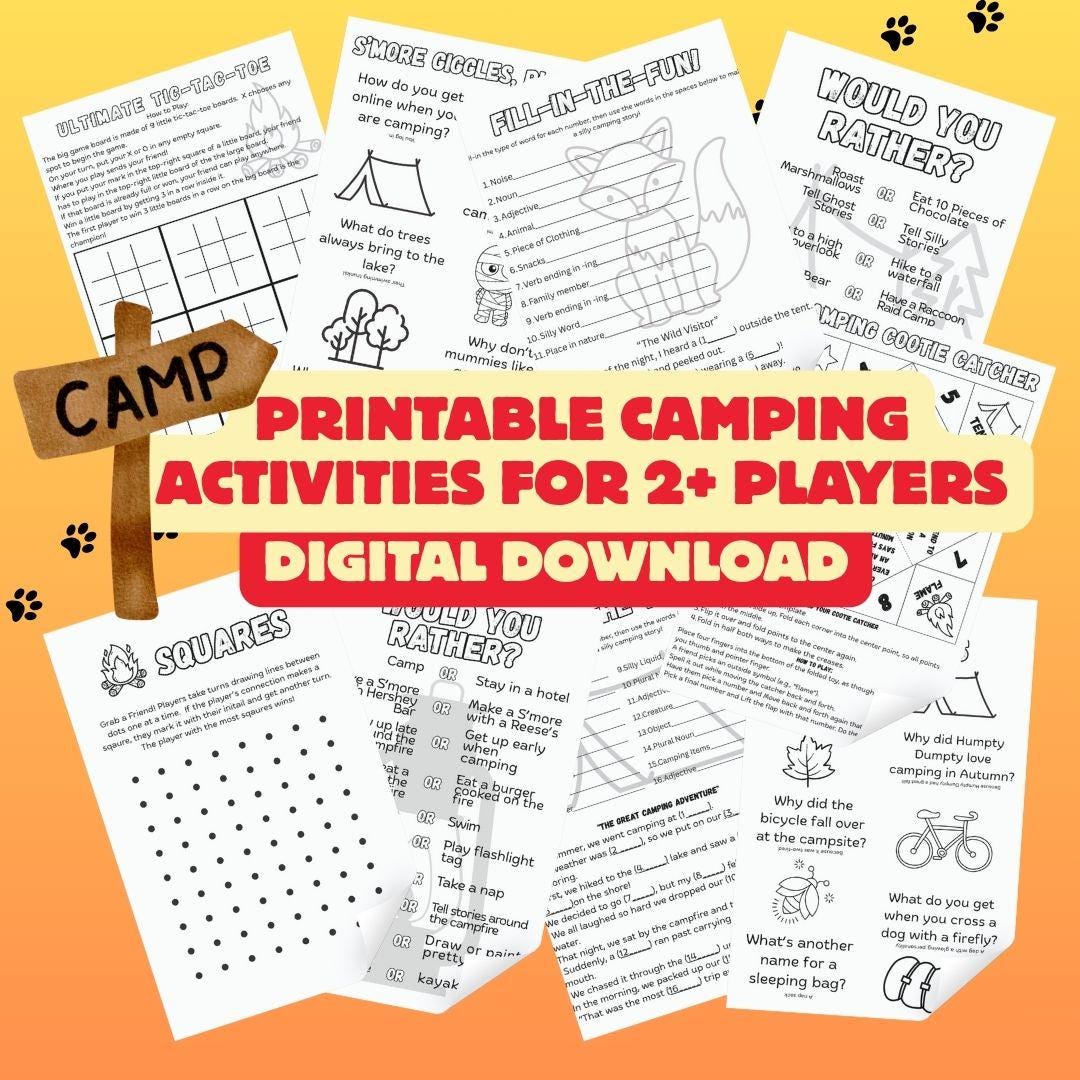 Printable Kids Camping Activity Bundle: Jokes, Mad Libs, Ultimate Tic ...