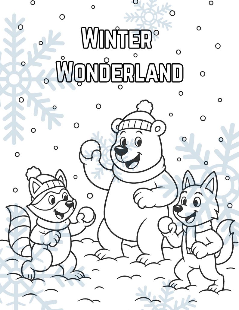 Animals Winter Wonderland Coloring Pages, 6 Coloring Pages + Color ...