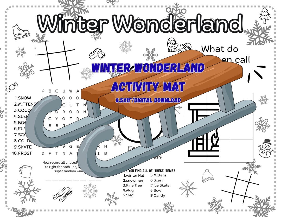 Winter Wonderland Activity Mat, Printable PDF Placemat, Games, Puzzles ...