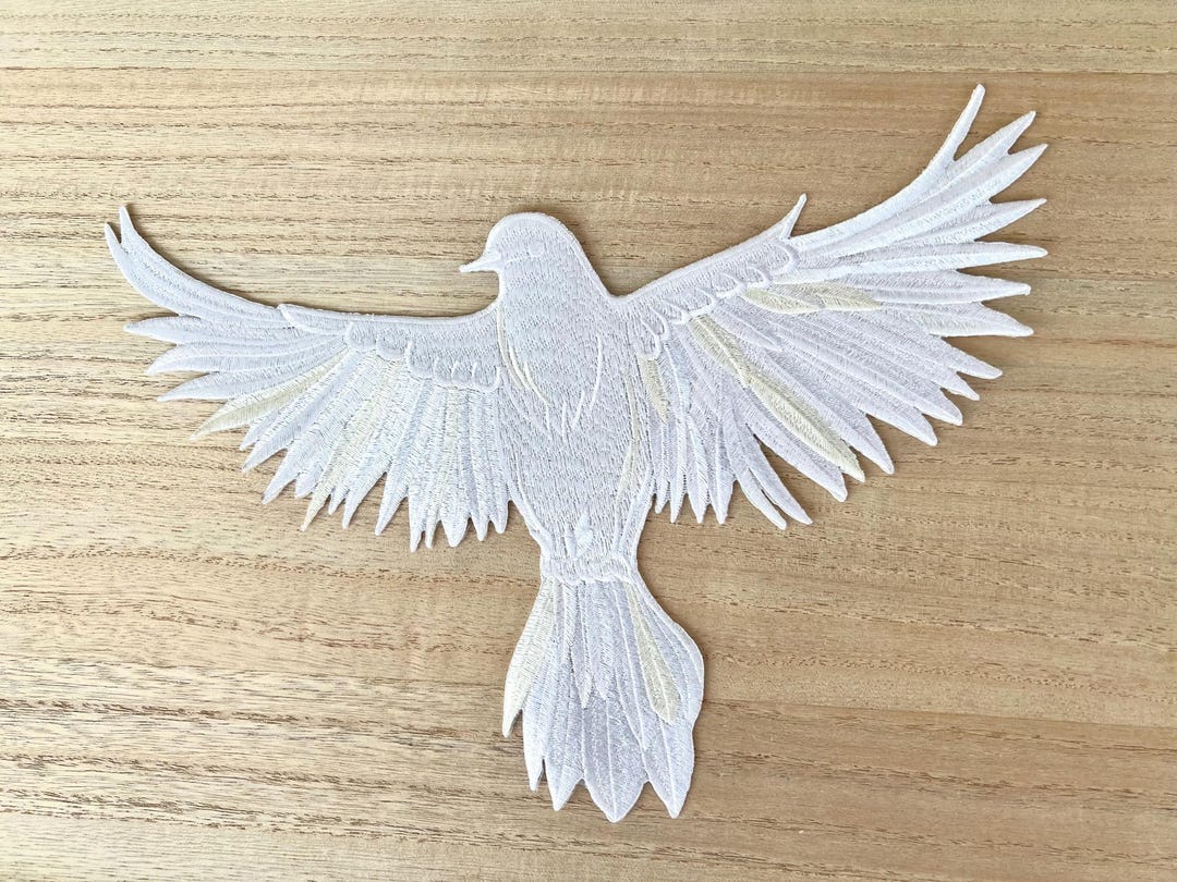 Large Embroidered White Dove Patch 12 X 7 Inch Finely Detailed Iron-on ...