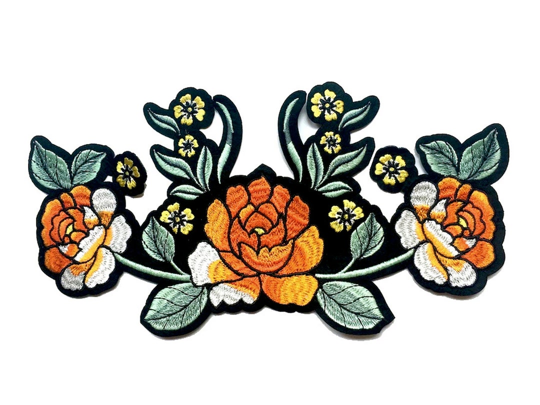 Extra Large Embroidered Floral Patch - 11 X 5 Inch - High Quality Iron ...