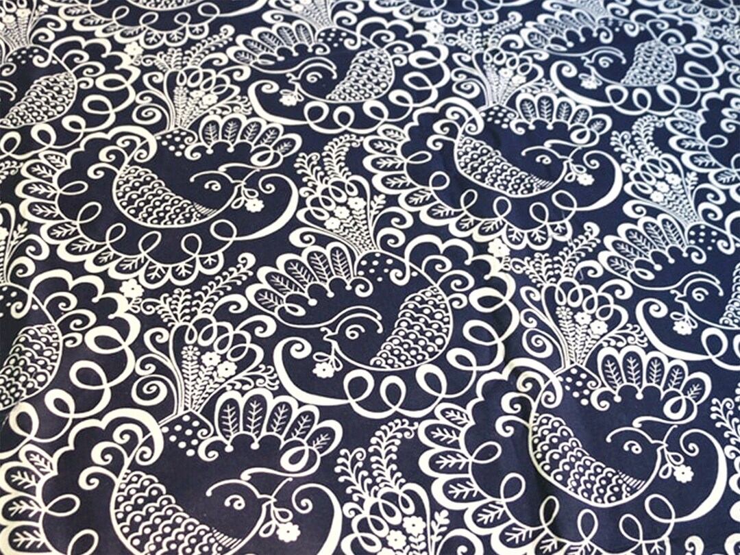 Scandinavian Style Fabric Cotton Linen Blend With a Fun Frilly Bird ...