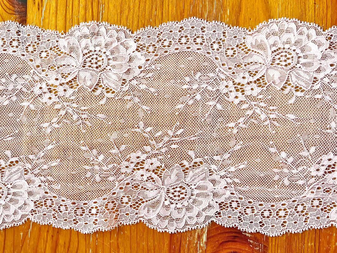 Lovely Vintage Style Light Pink Fine Floral Stretch Lace 7 Inch Width 1 ...