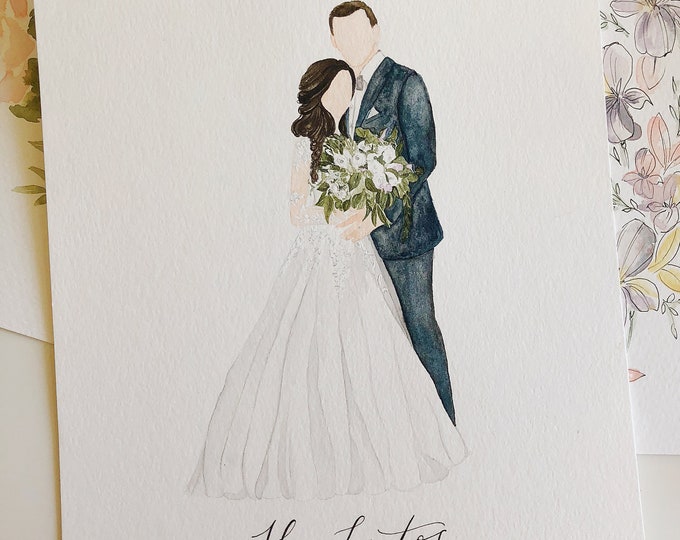 Custom Faceless Watercolor Wedding Portrait Bride and Groom | Etsy