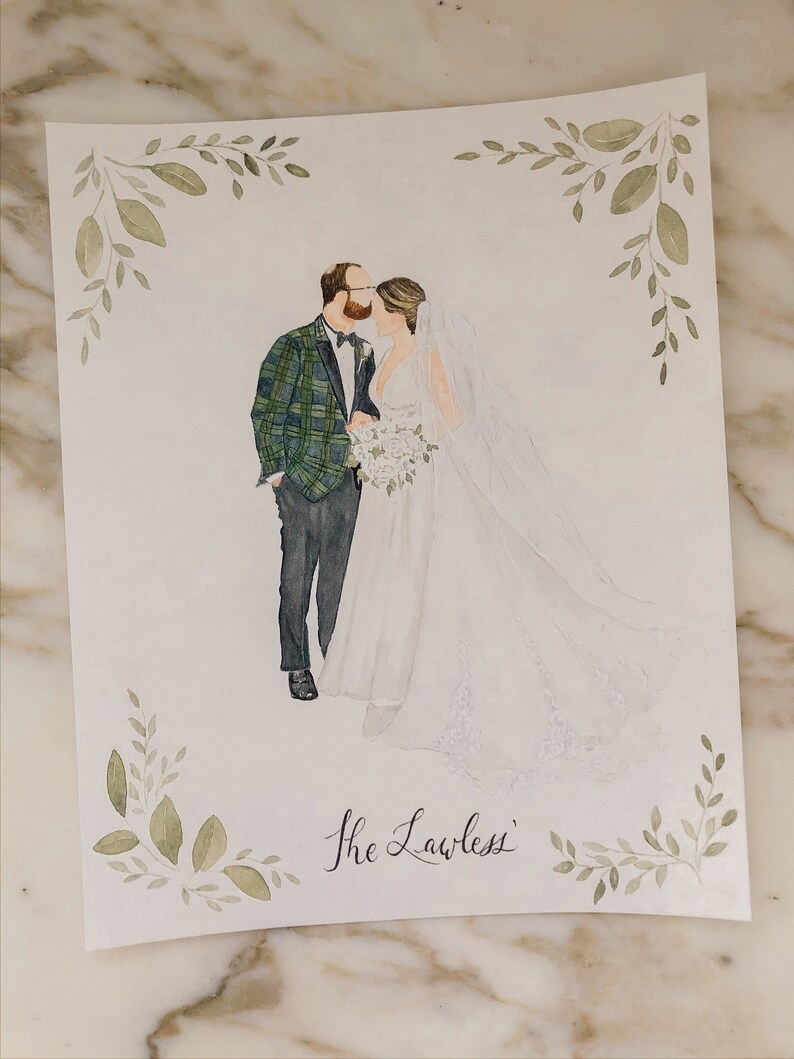 Custom Faceless Watercolor Wedding Portrait Bride and Groom - Etsy
