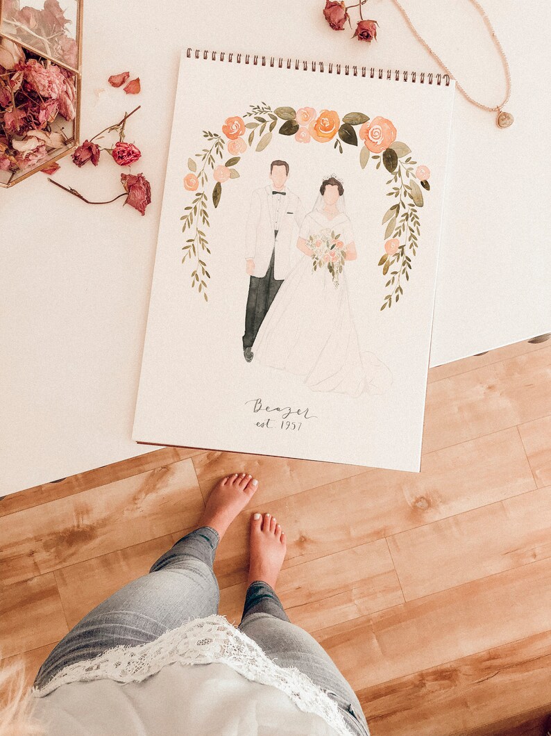 Custom Faceless Watercolor Wedding Portrait Bride and Groom ...