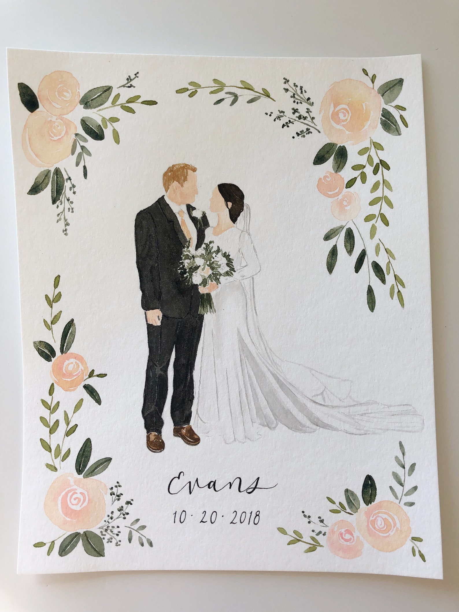 Custom Faceless Watercolor Wedding Portrait Bride and Groom - Etsy