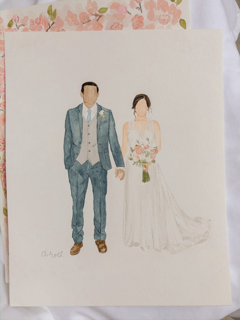 Custom Faceless Watercolor Wedding Portrait Bride and Groom - Etsy
