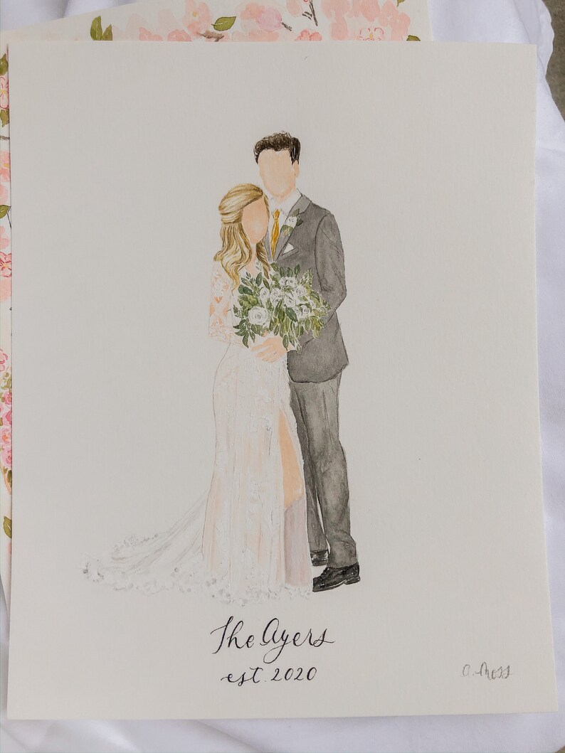 Custom Faceless Watercolor Wedding Portrait Bride and Groom ...