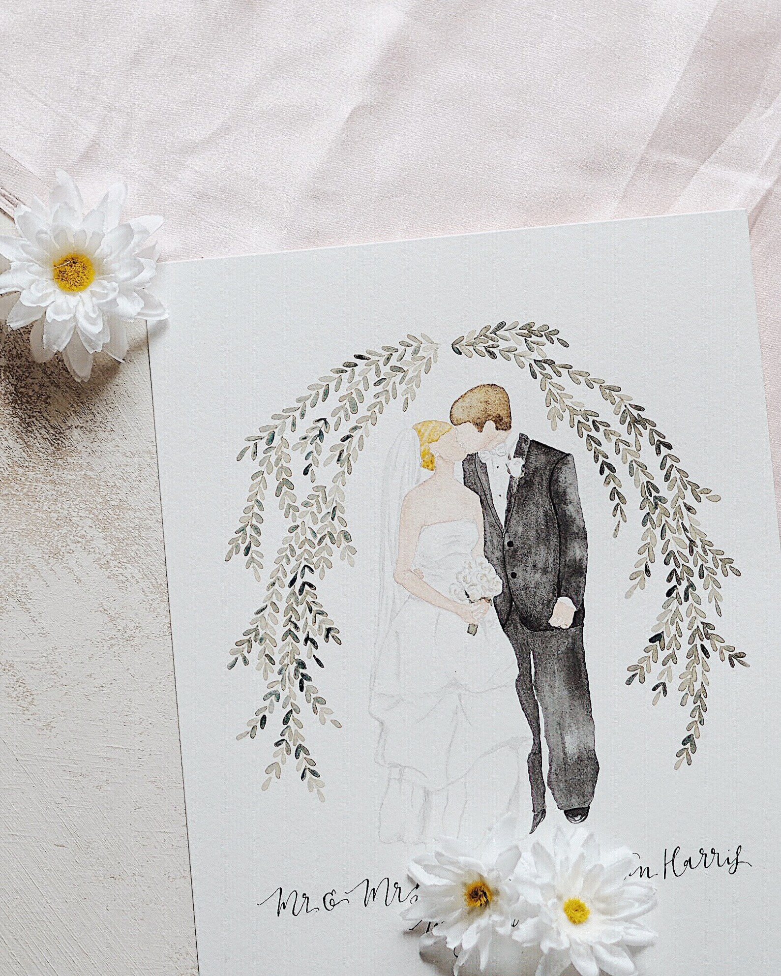Custom Faceless Watercolor Wedding Portrait Bride and Groom - Etsy