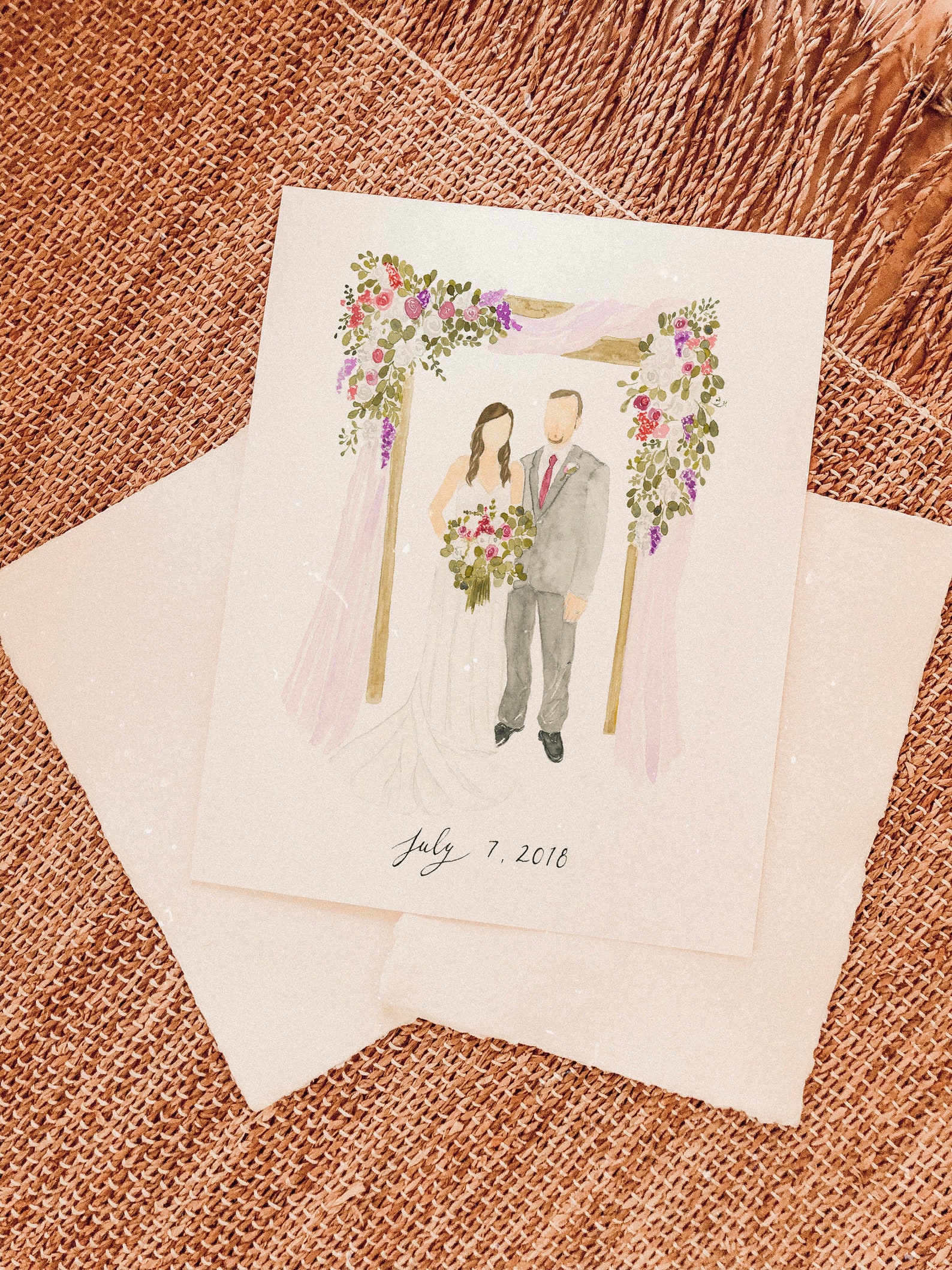 Custom Faceless Watercolor Wedding Portrait Bride and Groom - Etsy