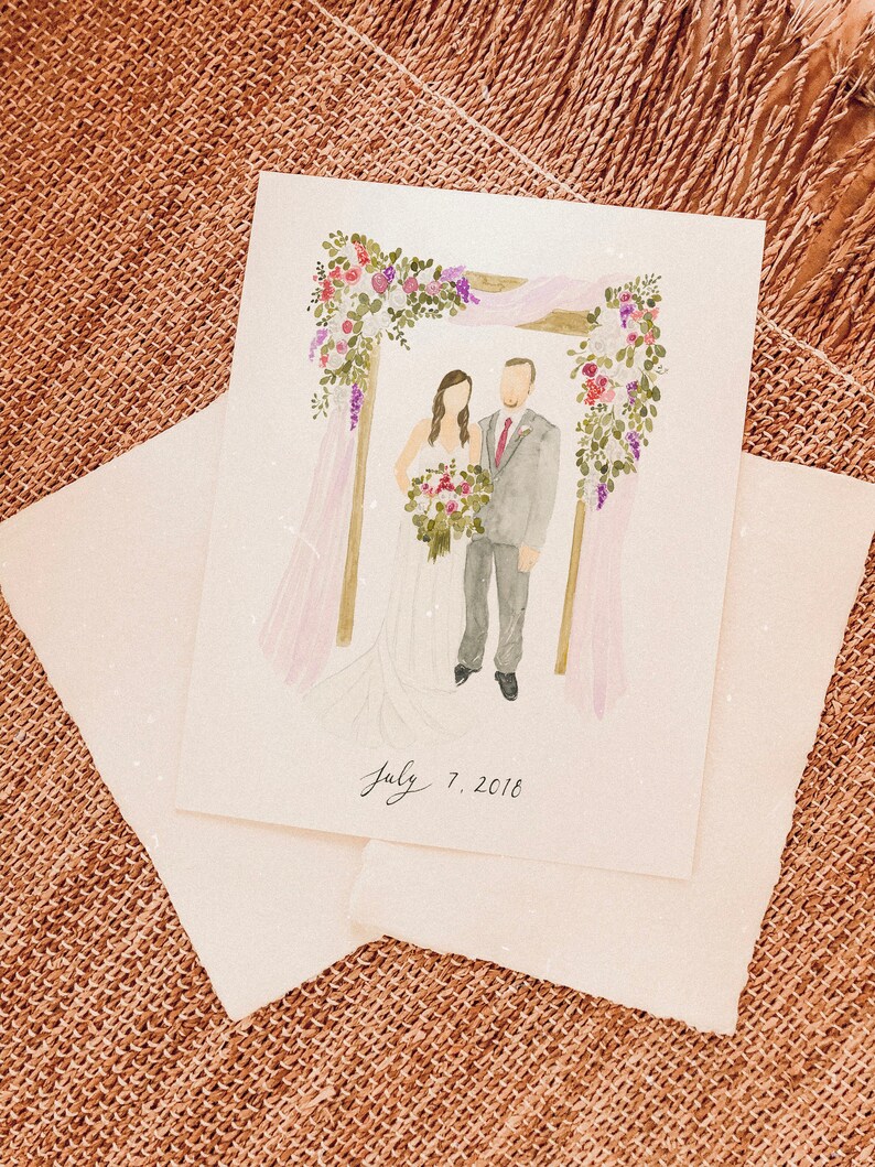 Custom Faceless Watercolor Wedding Portrait Bride and Groom - Etsy