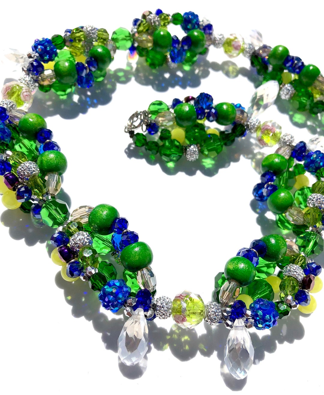 Green Statement Necklace, Green Chunky Necklace, Beaded Green Jewelry ...