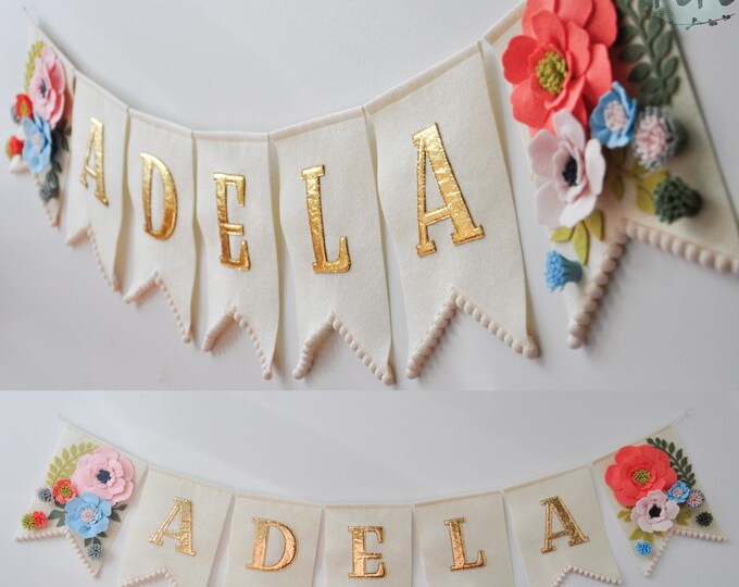 Personalized Felt Baby Pennant Banner Name, Custom Boho Decor, Bohemian ...