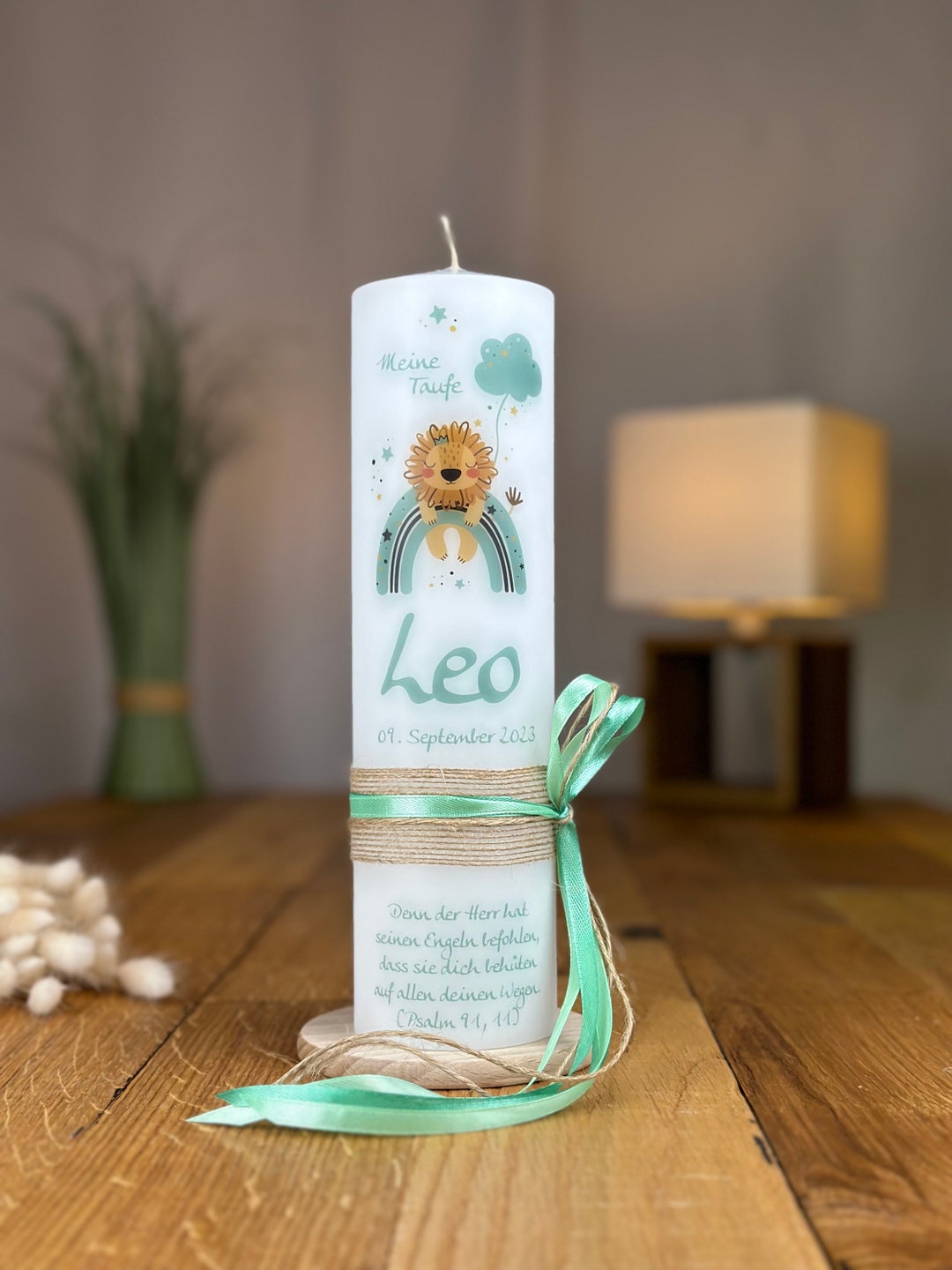 Baptism Candle Lion With Rainbow in Different Color Options on Vintage ...