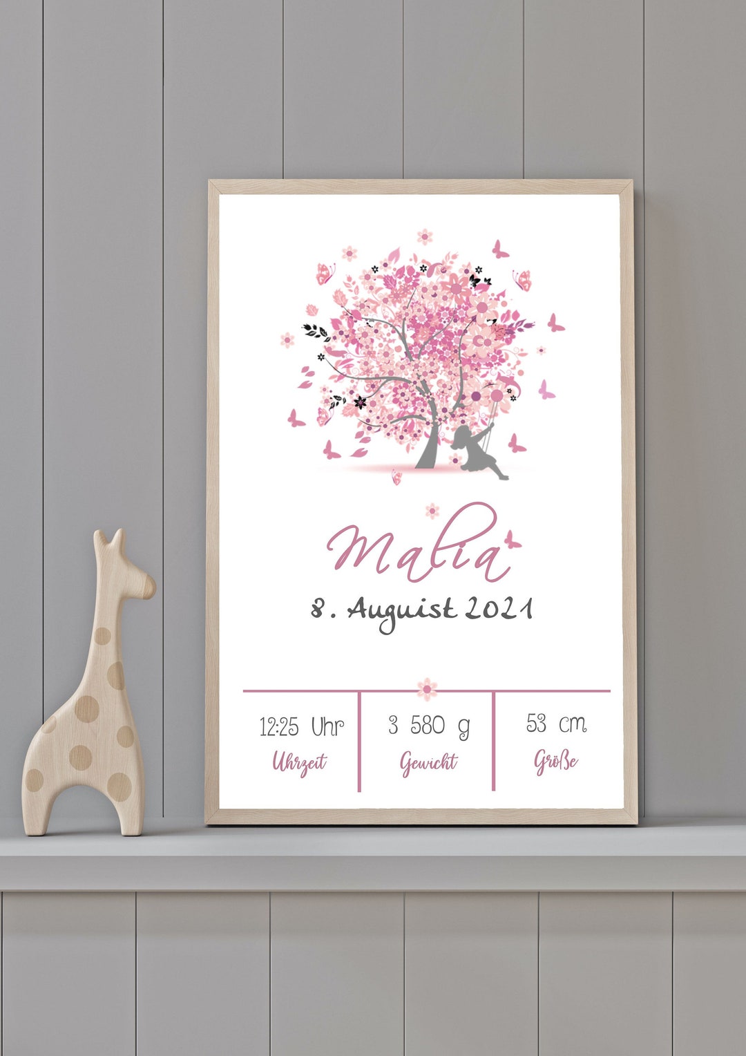 Tree of Life With Rocking Girl Poster for Birth Gift for Birth Baptism ...