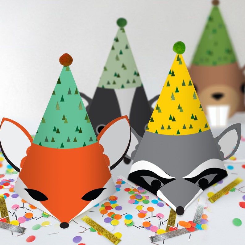 Party Hats Only // Woodland Animals Theme // Downloadable + Printable ...
