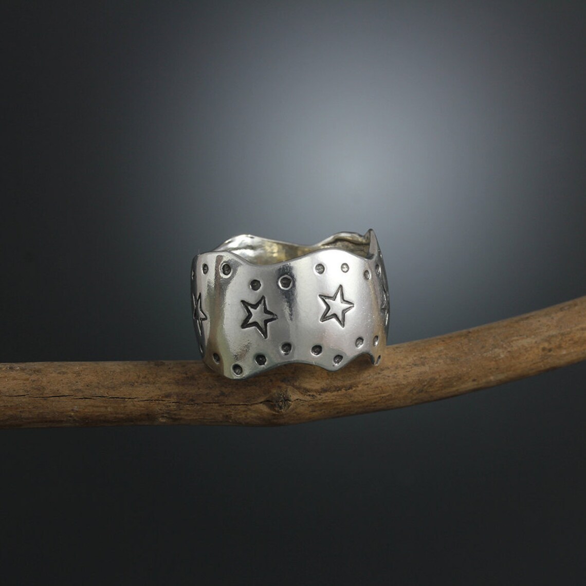 Sterling Silver Wide Band Star Ring - Etsy