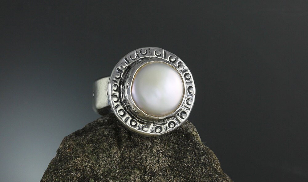 Sterling Silver & Freshwater Pearl Ring Silver Ring with | Etsy