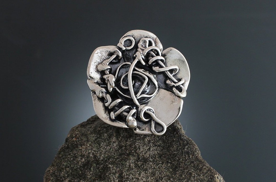 Sterling Silver Flower Ring With Vines Large Statement Ring Chunky Ring ...