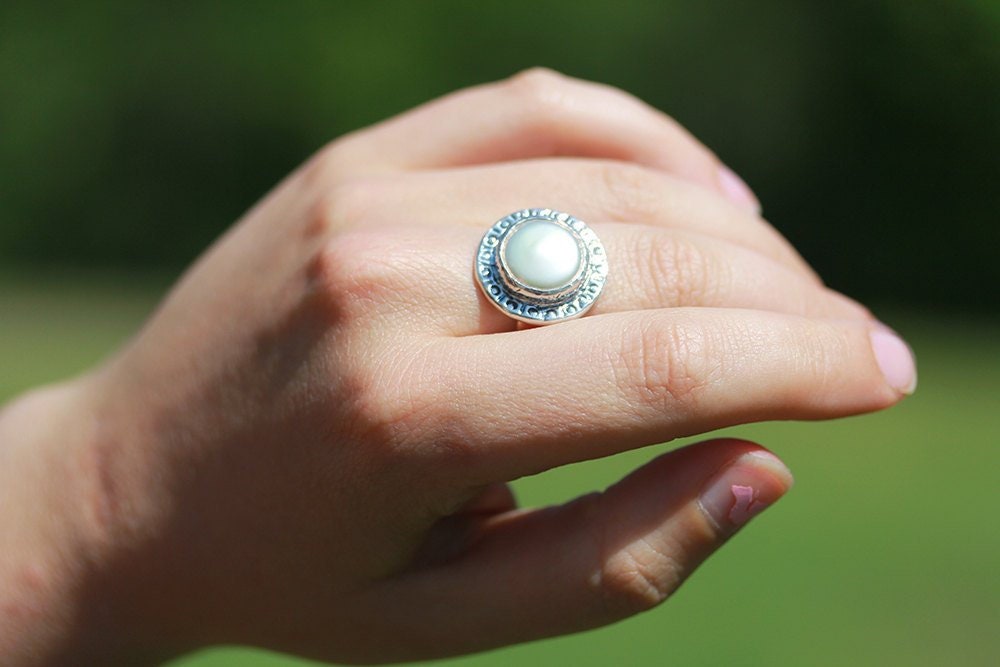 Sterling Silver & Freshwater Pearl Ring Silver Ring with | Etsy