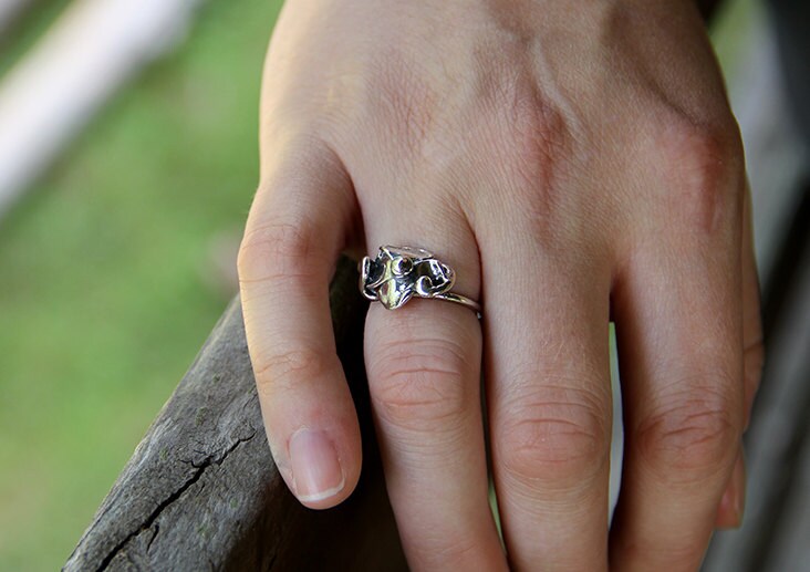Abstract Sterling Silver Flower Ring Thin Band Ring With - Etsy