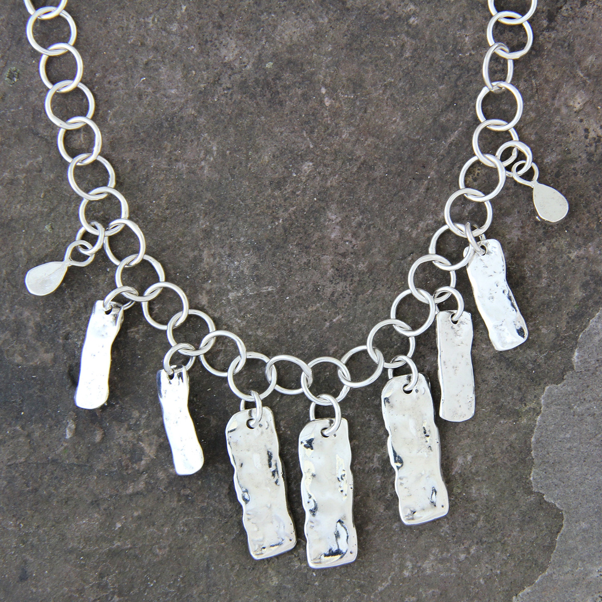 Modern Sterling Silver Rectangular Element Necklace With Circle Link ...