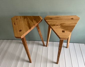 Solid Oak Corner Side, End, Bedside Triangle Wood Table. UK Handmade to ...