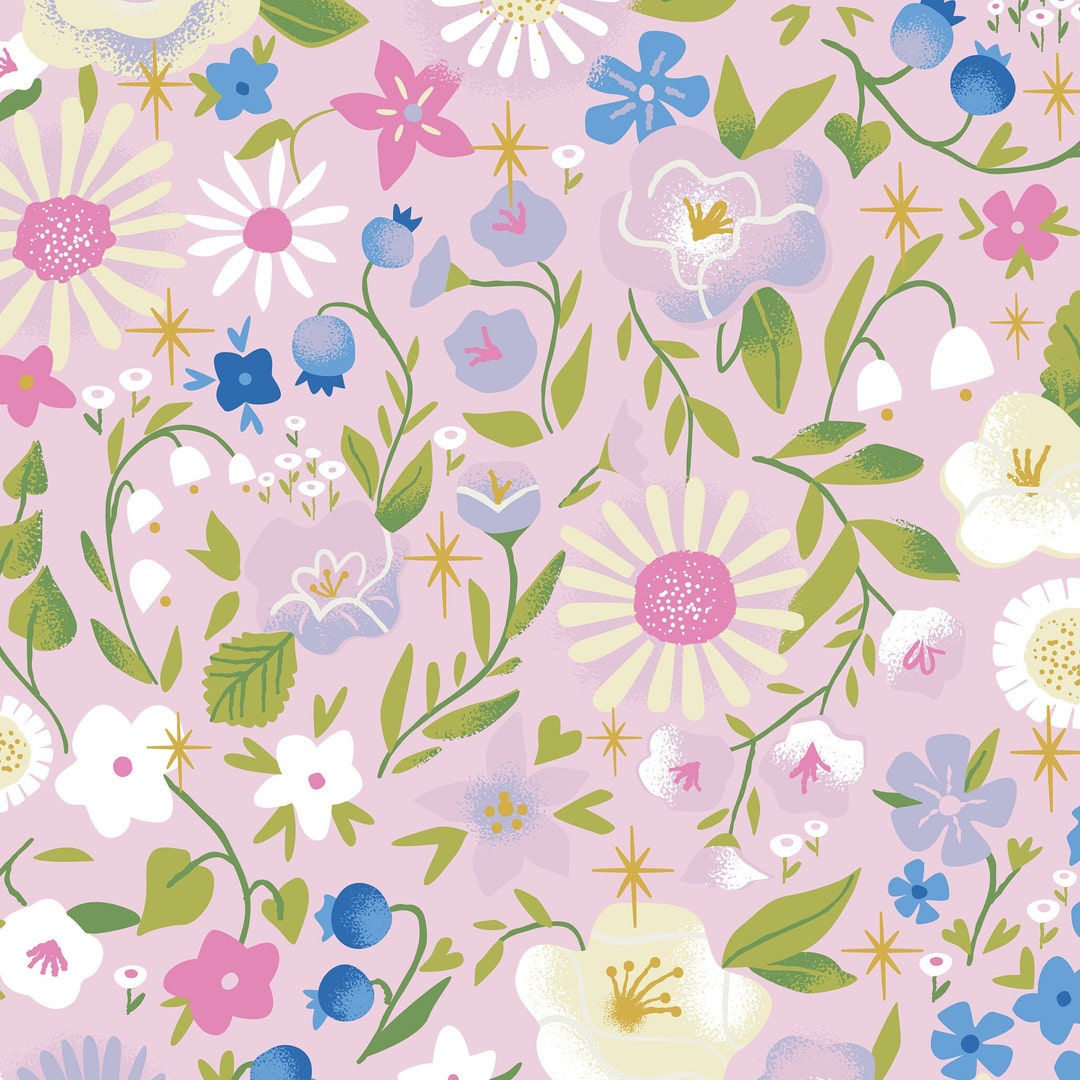 Little Brier Rose Main Floral Fabric, Antique Gold SPARKLE, OOP Riley ...