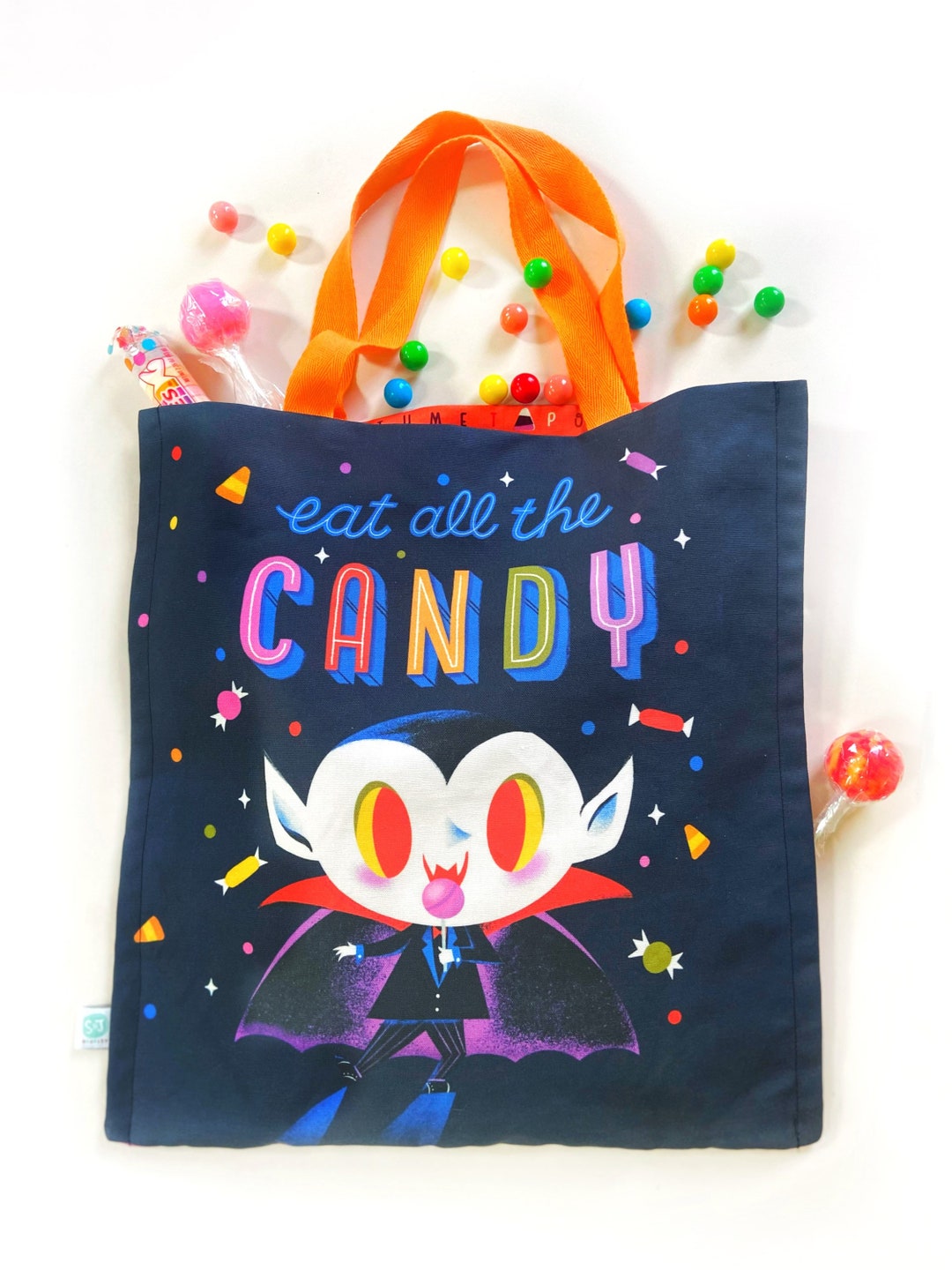 Halloween Reversible Tote Bag, Black Cat or Vampire, Candy, Trick or ...