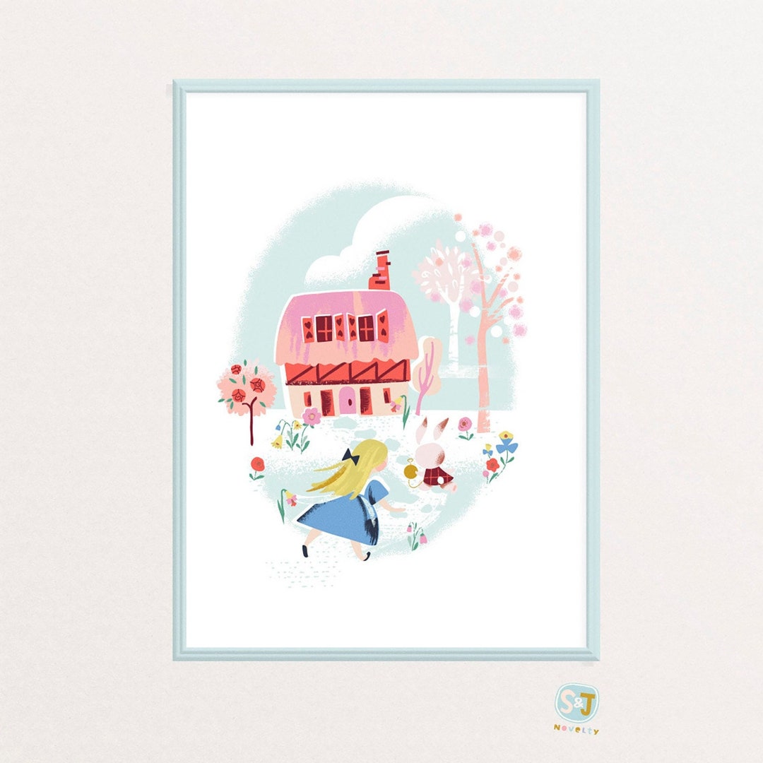 Alice in Wonderland Art Print: Chasing the White Rabbit, Nursery Decor ...
