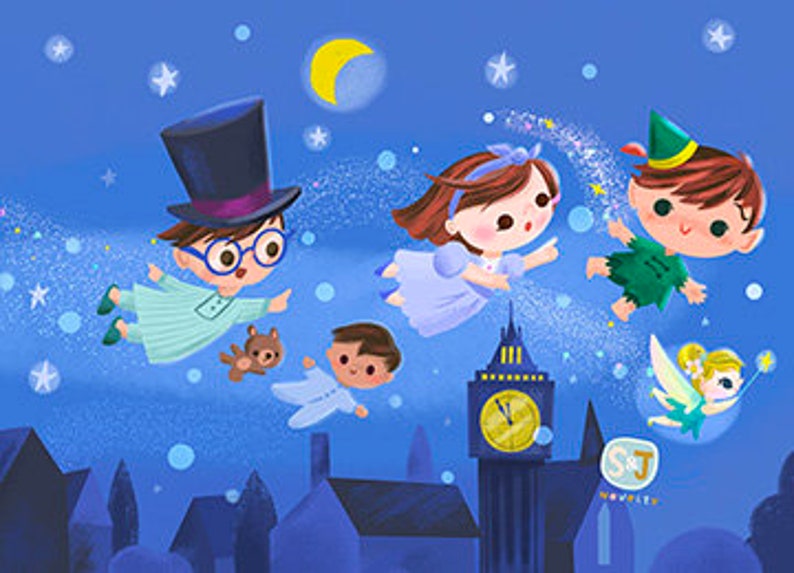 Exclusive Peter Pan Flying Over London Art Print, Peter Pan Nursery ...