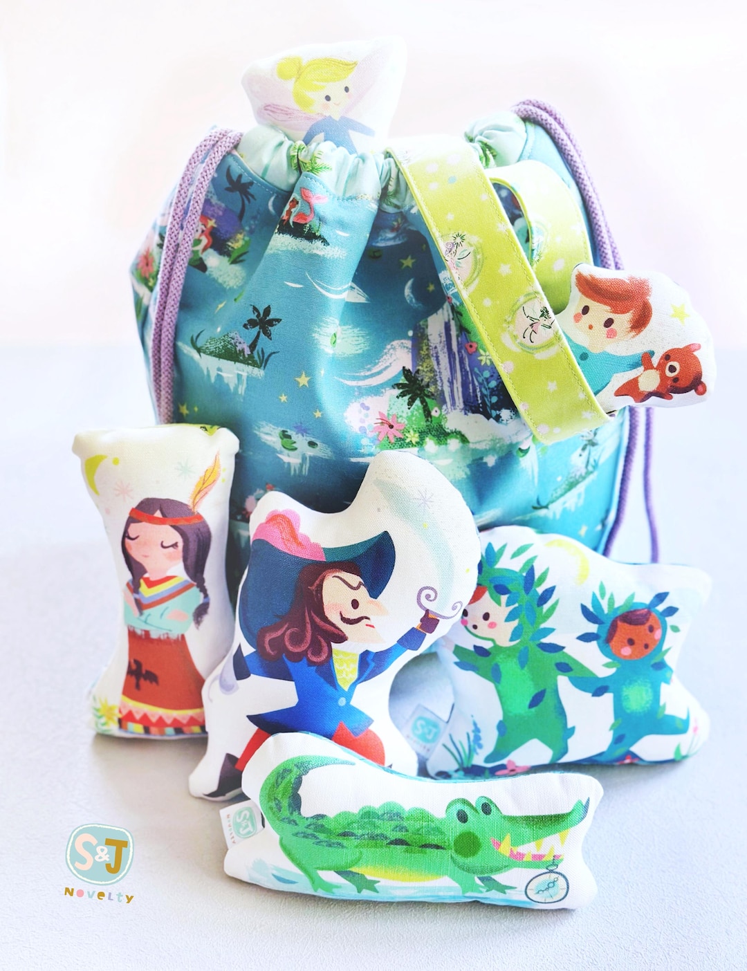 Neverland Soft Toy 11 Piece Plush Play Set, Drawstring Tote, Captain ...