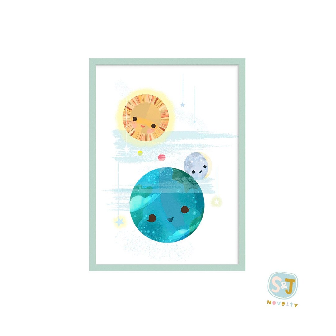 Earth Sun Moon Space Print for Nursery Unisex Kid Decor - Etsy