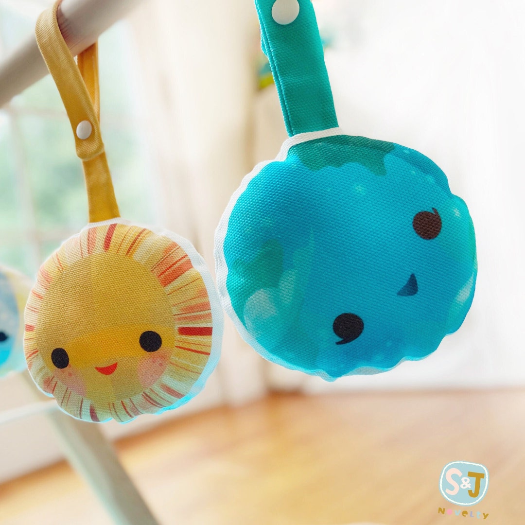 Set of 2 Hanging Solar System Toys for Baby Gym, Smiling Earth and Sun ...