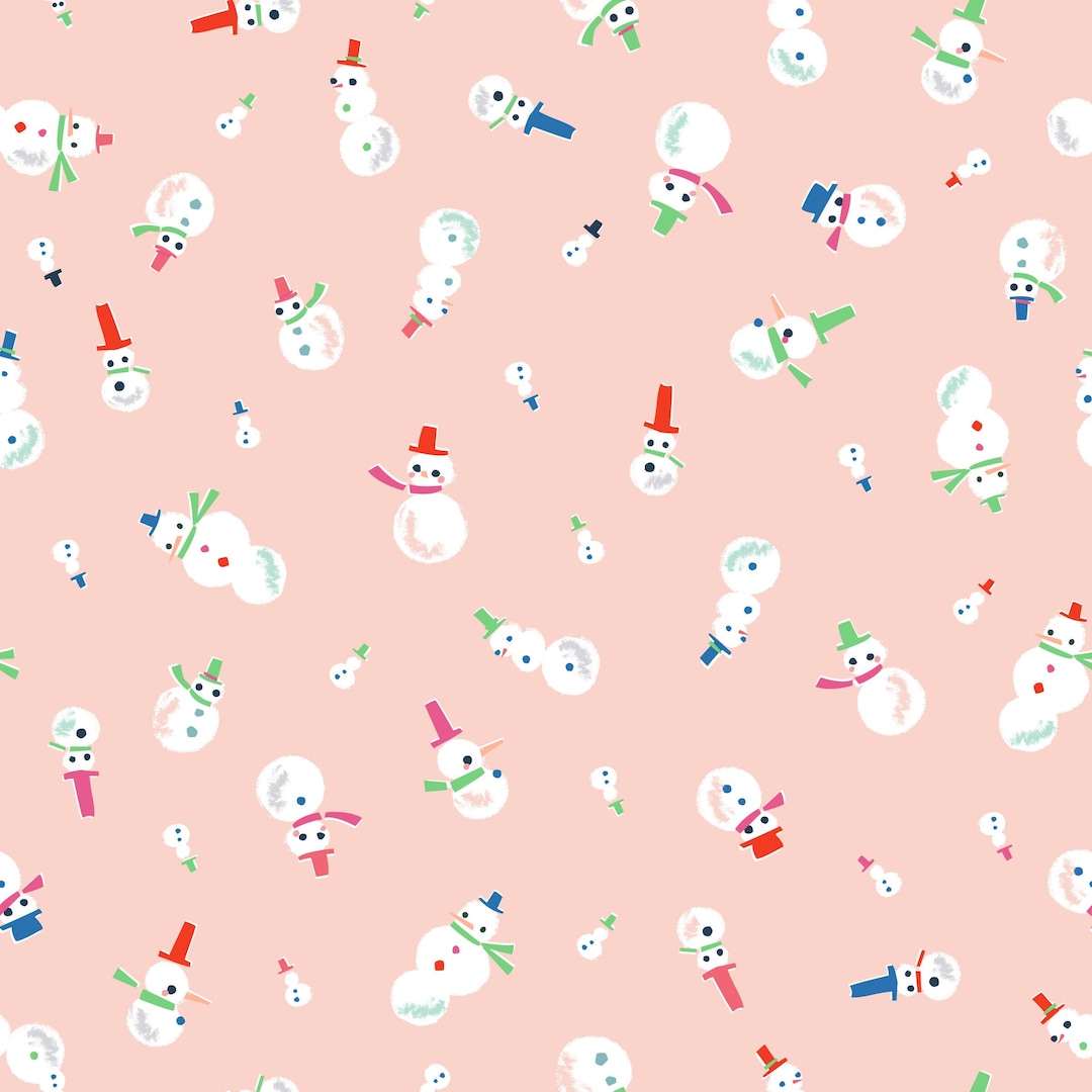 Way up North Christmas Fabric, Snowman, OOP Riley Blake, Peach, Red ...