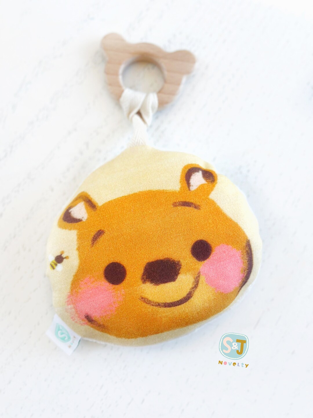 NEW Organic Winnie the Pooh Rattle, Wooden Bear Teether, Eco Toy ...