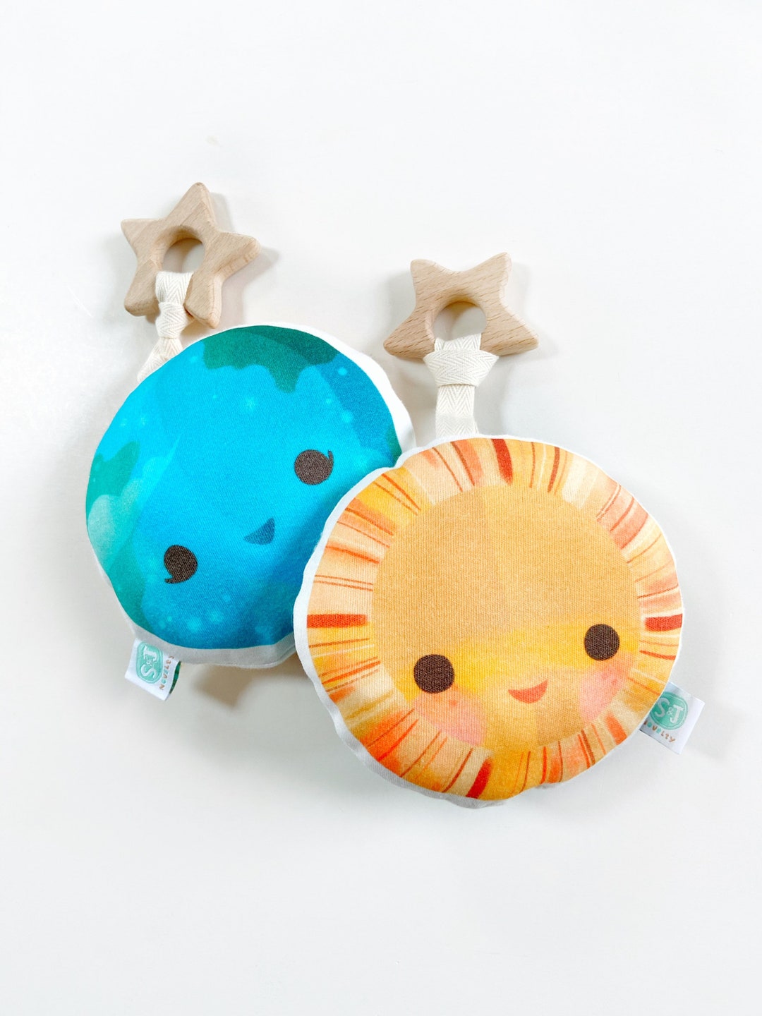 Organic Earth/sun Rattle With Star Teether, Kawaii Baby, Eco Toy ...