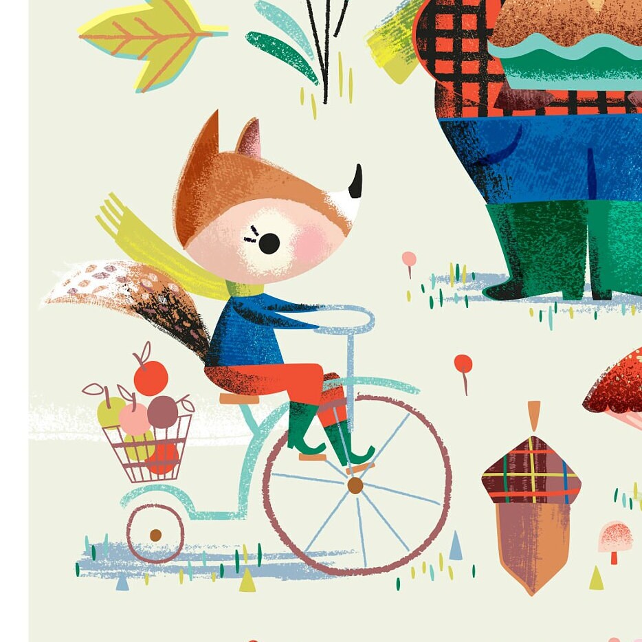 Exclusive Hello Fall Woodland Animals Art Print, Autumn, Wall Art, Bear ...
