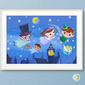 Exclusive Peter Pan Flying Over London Art Print, Peter Pan Nursery ...