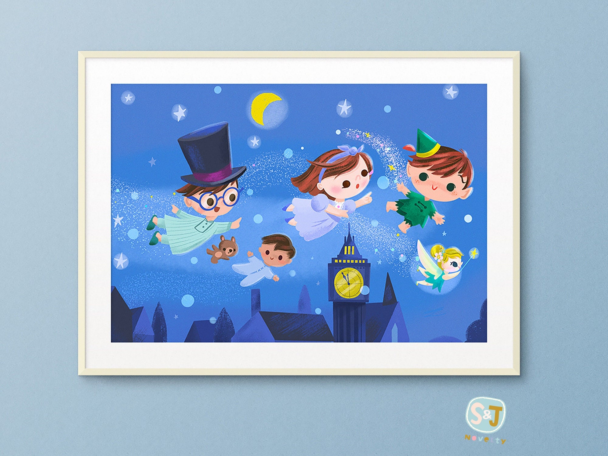 Exclusive Peter Pan Flying Over London Art Print, Peter Pan Nursery ...