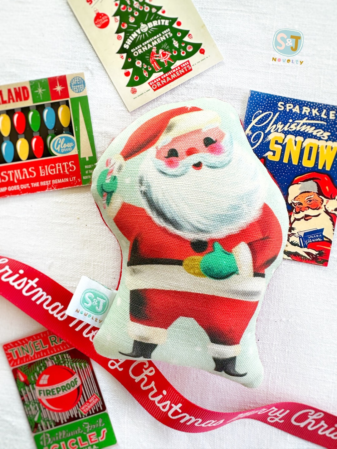 Retro Soft Santa Toy With Jingle Sound, Stocking Stuffer, Linen, Wool ...