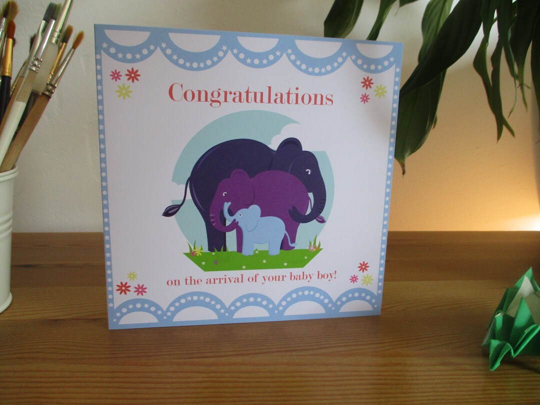 Baby Boy Elephant Card - Etsy