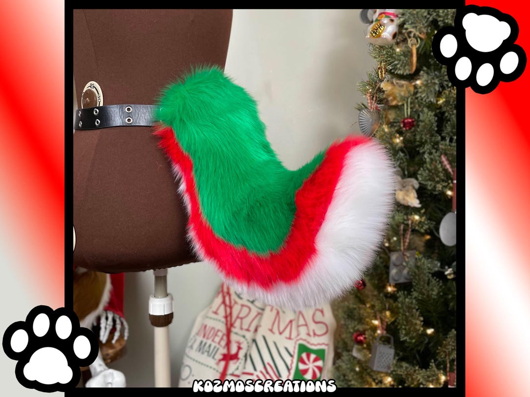 Green and Red Furry Tail Minispitz Fursuit Tail Christmas - Etsy