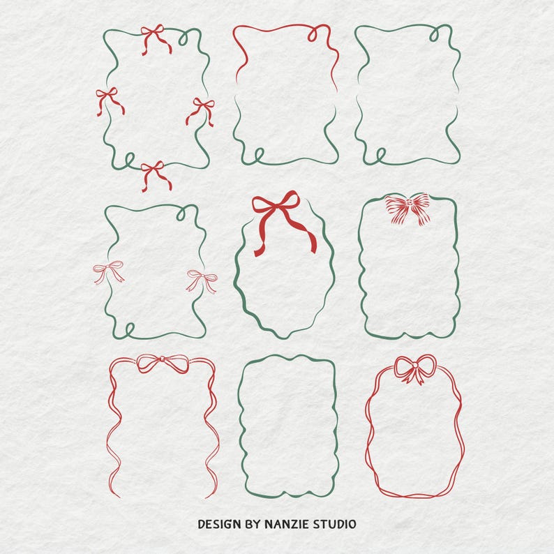 Whimsical Christmas Frames SVG PNG Bundle, Holiday Wavy Bow Frames ...