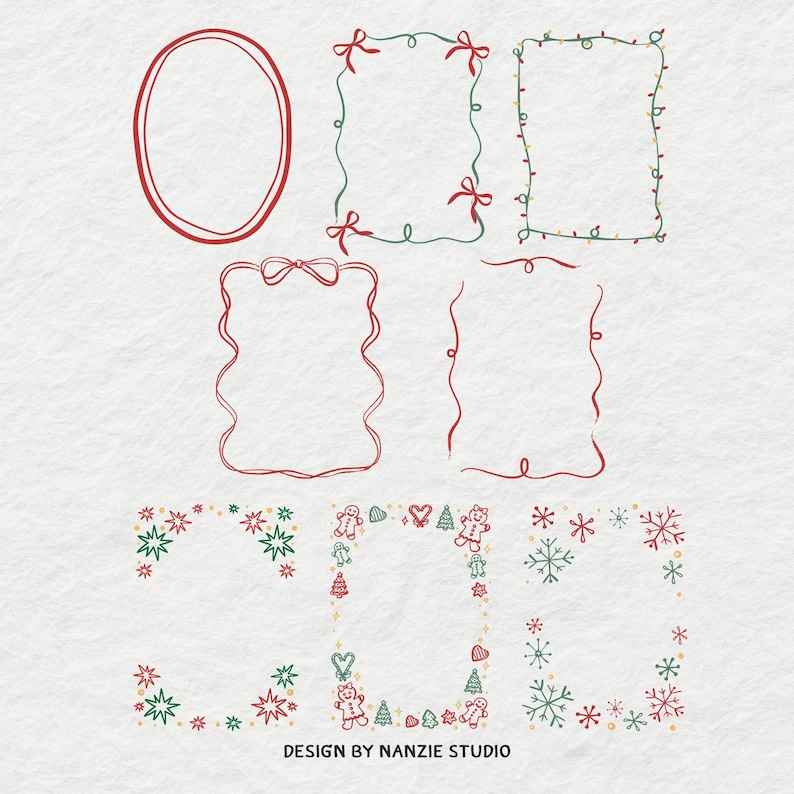 Whimsical Christmas Frames SVG PNG Bundle, Holiday Wavy Bow Frames ...